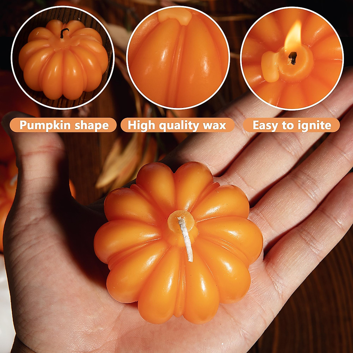 EBaokuup 8 Pcs Fall Pumpkin Shaped Candles,Thanksgiving Unscented Pumpkin Candles,White Orange Pumpkin Candles for Halloween Party Home Decoration Holiday Atmosphere