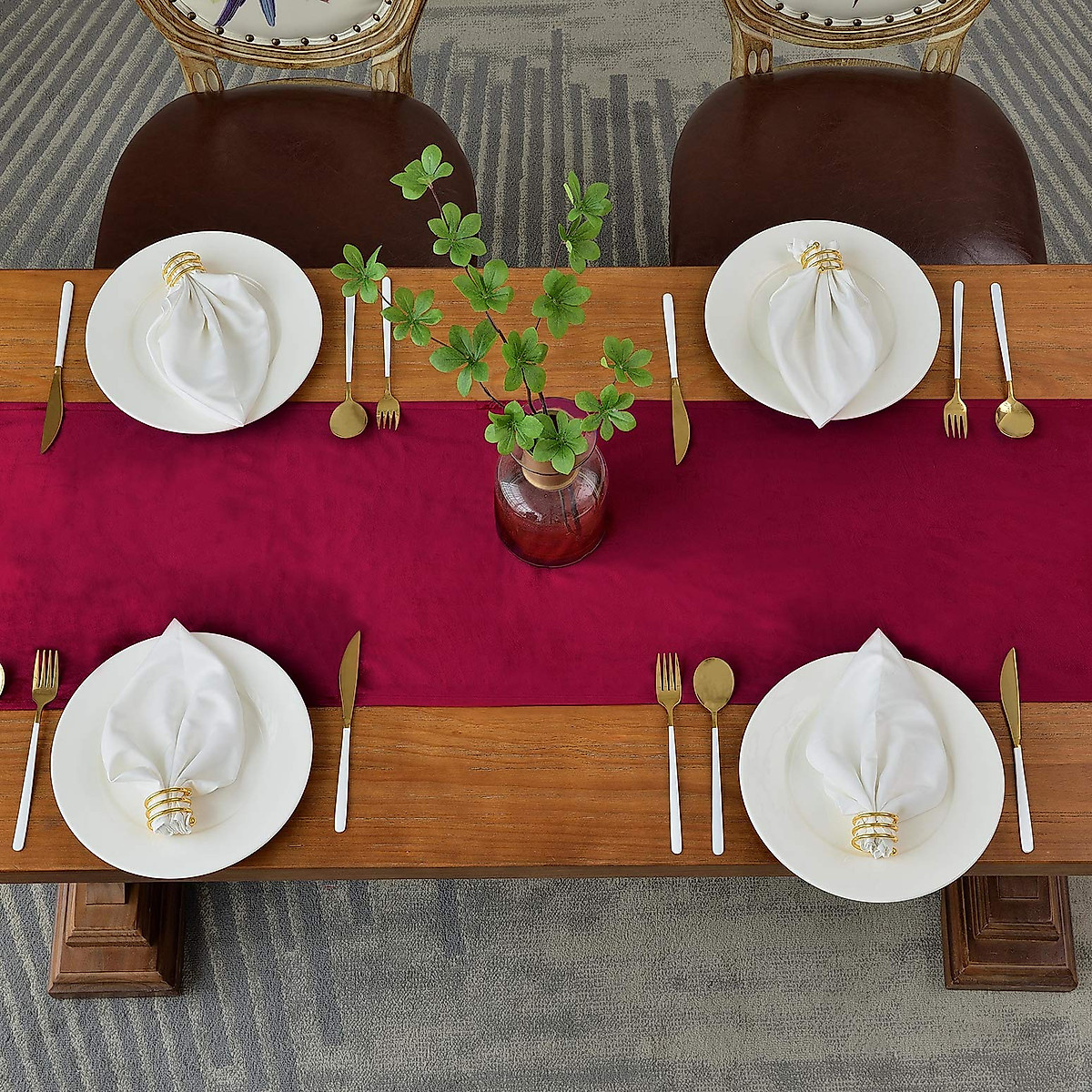 BALCONY & FALCON Velvet Table Runner Luxury Machine Washable Dresser Scarves for Dinner Farmhouse Parties Home Kitchen 14 x 118 inch, Red