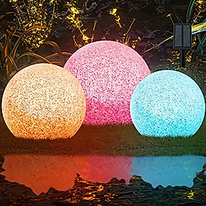 Outdoor Solar LED Ball Light with Remote Control IP65 Waterproof RGB Glow Mood Light 7.87 inch Marble Ball 16 Color Changing Cordless Night Light for Outdoor Patio Garden Yard Lawn