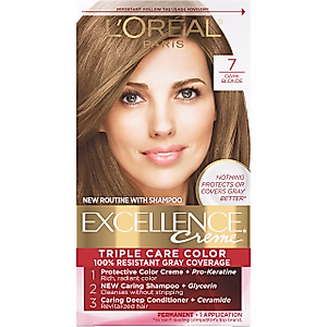 L'Oreal Paris Excellence Creme Permanent Triple Care Hair Color, 7 Dark Blonde, Gray Coverage For Up to 8 Weeks, All Hair Types, Pack of 1