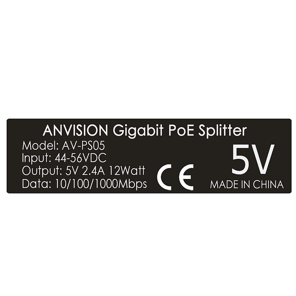 ANVISION Gigabit PoE Splitter, 48V to 5V 2.4A Micro USB Ethernet Adapter, Compatible with Raspberry Pi 3B+, IP Camera and More