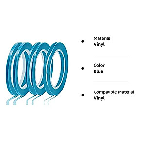 Nezyo 6 Pieces Pinstripe Tape Vinyl Masking Tape Blue Painters Tape High Temperature Low Tack Automotive Car Paint, 1/16 Inch, 1/8 Inch, 1/4 Inch for Easy Removal Trim Thin Finishing Masking