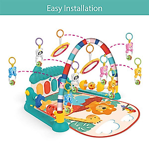 Eners Baby Gyms Play Mats Musical Activity Center Baby Piano Gym Mat Tummy Time Padded Mat for Newborn Toddler Infants(Green)
