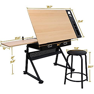 Smartxchoices Drafting Table Drawing Desk Reclining Tiltable Tabletop Bundle Set with Stool and 2 Storage Drawers Art Writing Reading Workstation for Office and Home