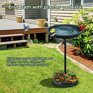 GESAIL Bird Baths for Outdoors, Lightweight Plastic Planter Pedestal Bird Bath with Metal Stake Decoration Bird Bath Planter for Lawn Patio Yard Garden, Spotted Green
