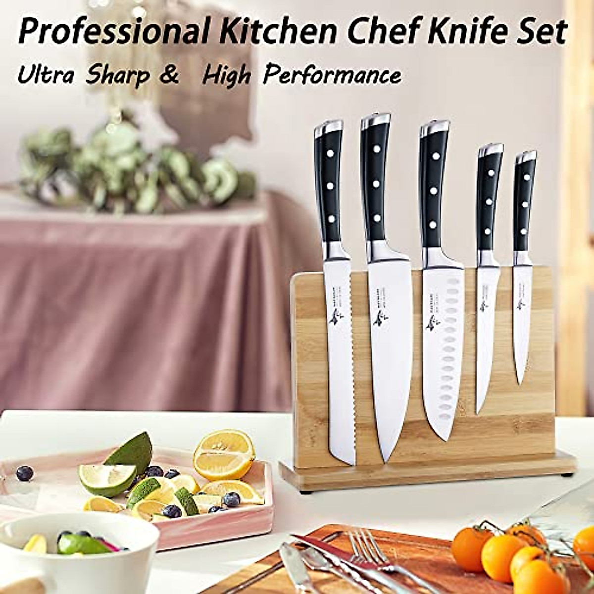 MAD SHARK Knife Set, Professional 5 Piece Kitchen Chef Knife Set, German High Carbon Stainless Steel Ultra Sharp Knives Sets, Ergonomic Handle Home Cooking Perfect Cutlery Set Gift