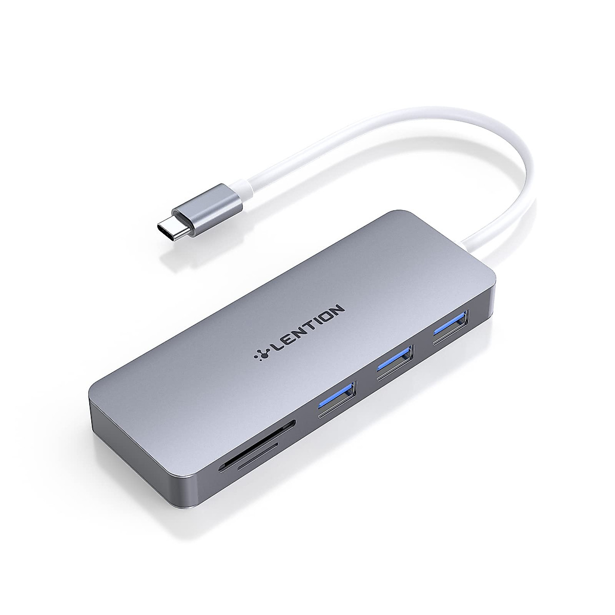 LENTION USB C Hub with 3 USB 3.0 & SD/Micro SD Card Reader Compatible Iphone15, 2023-2016 MacBook Pro, New Mac Air/iPad Pro/Surface, More, Stable Driver Certified Type C Adapter (CB-C15, Space Gray)