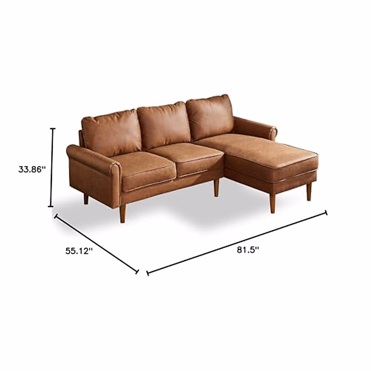 ovios L-Shape Sofa Couch with Chaise for Living Room, 81.5" W (Right Chaise, Brown)