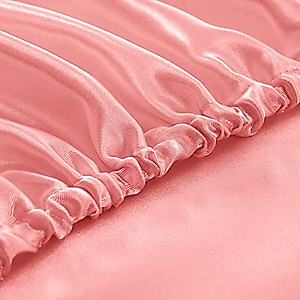 Homiest 3pcs Satin Sheets Set Luxury Silky Satin Bedding Set with Deep Pocket, 1 Fitted Sheet + 1 Flat Sheet + 1 Pillowcase (Twin Size, Rose Pink)