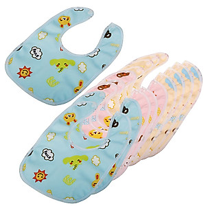 Zeltababy 10 Pack Waterproof Dribble Bib Snap Button Soft Absorbent Fabric for Drooling, Teething (Blue, Pink, Yellow)