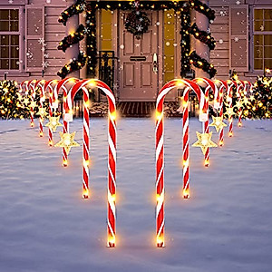 12 Pack Candy Cane Lights Pathway Outdoor 21''Christmas Candy Cane Lights Waterproof with 84 Warm LED Lights Landscape Path Lights for Xmas Yard Patio Garden Walkway Christmas Decorations