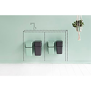 Brabantia Sort & Go Built-in Cupboard Recycling Cans (2 x 4.2 Gal/Dark Gray & Jade Green) Double Door Mounted Trash Organisers with Handles & Removable Lids