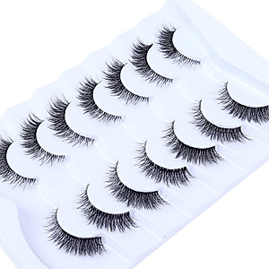 Wleec Beauty Lashes Cat Eye, Short False Eyelashes Natural Look with Clear Band, 12mm Wispy Eye Lashes Fluffy (7 Pairs, Black, CC95)
