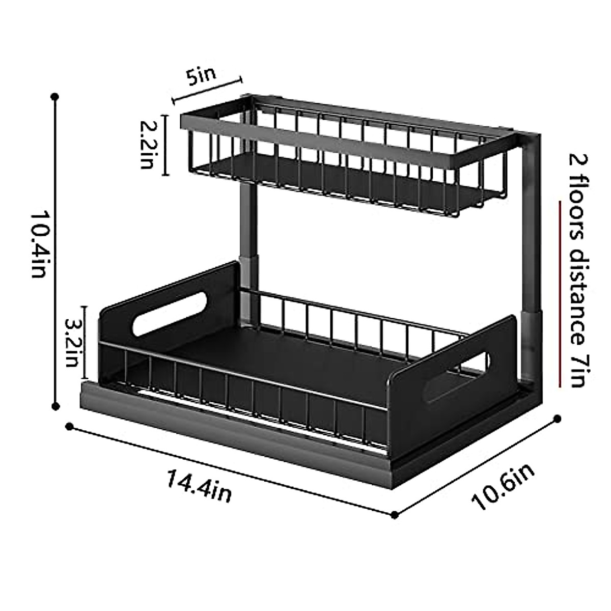 Under sink organizer, Furihshe kitchen storage pull out double shelf drawer 2-Tier Slide Out Sliding Shelf Under Cabinet Storage Multi-Use for Under kitchen sink organizers and storage, Black