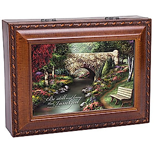Cottage Garden Be Still Inspirational Woodgrain Rope Trim Music Box Plays Amazing Grace