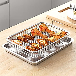 Air Fryer Basket for Oven,12.8x9.6 Inch Stainless Steel Crisper Tray and Pan, Deluxe Air Fry in Your Oven, 2-Piece Set, Baking Pan Perfect for the Grill