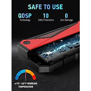 DBPOWER Peak 2000A 18000mAh Portable Car Jump Starter (up to 7.2L Gas, 5.5L Diesel Engine) Battery Booster with Smart Charging Port, Compass, LCD Screen and LED Light (Black/Red)