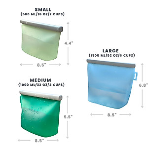 Silipak Reusable Silicone Food Storage Bags, 3 pack, Multi Use Leakproof Meal Prep Containers & Freezer Bags | Makeup Bag & Travel Containers | BPA Free, Dishwasher and Microwave Safe