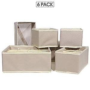 TENABORT 6 Pack Foldable Drawer Organizer Dividers Cloth Storage Box Closet Dresser Organizer Cube Fabric Containers Basket Bins for Underwear Bras Socks Panties Lingeries Nursery Baby Clothes Beige