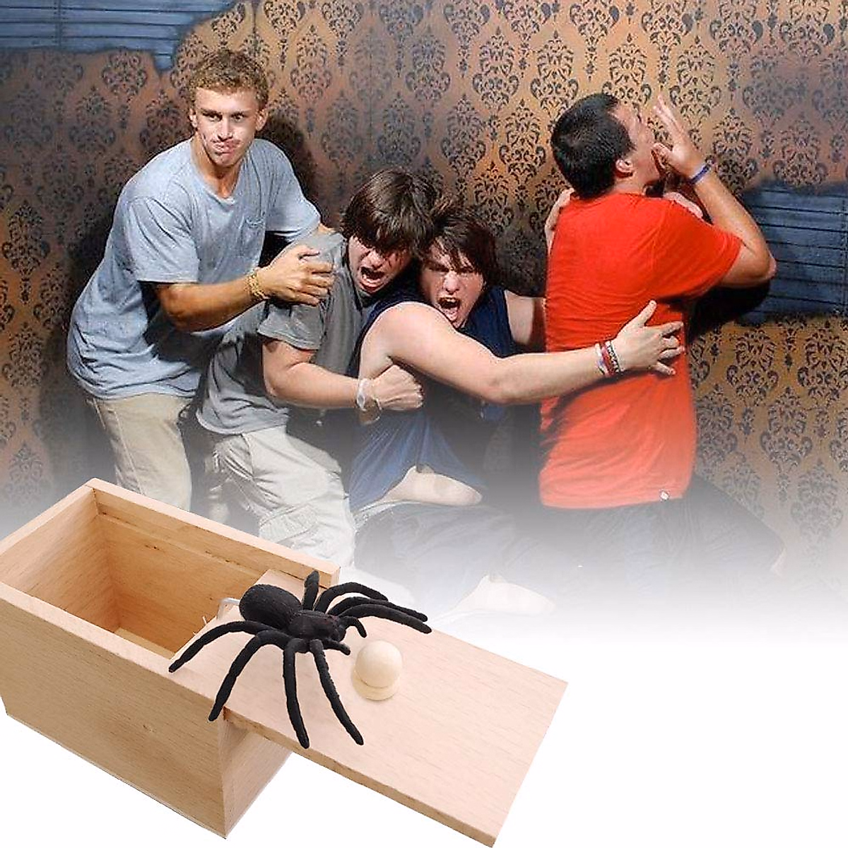 Rtudan Original Spider Scare Prank Box, Hilarious Wooden Scare Box,Handmade Fun Joke Scarebox Toy,Practical Gift Toy Spider Box Prankoy Prank for Kids Adults