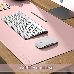 AFRITEE Desk Pad Desk Protector Mat - Dual Side PU Leather Desk Mat Large Mouse Pad, Writing Mat Waterproof Desk Cover Organizers Office Home Table Gaming Decor （Rose Pink/Silver, 23.6" x 13.8")