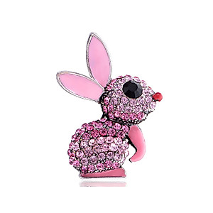 Alilang Handpainted Hot Neon Pink Enamel Bunny Rabbit Crystal Rhinestone Ring