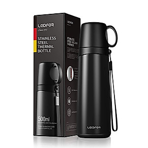 Leidfor Coffee Travel Mug Vacuum Insulated Thermal Water Bottle Build-in Lid Cup Stainless Steel Leakproof 17Ounce Lion