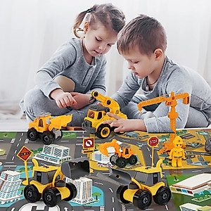 NETNEW Take Apart Construction Trucks Toys for 3 4 5 6 Year Old Boys with Electric Drill and Map Kids Stem Building Toy