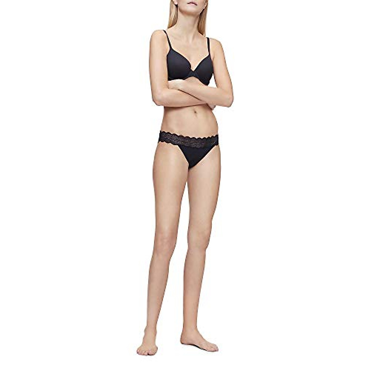 Calvin Klein Women's Micro with Lace Band Bikini Panty, Black, XS