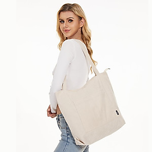 KALIDI Women Corduroy Tote Bag Large Shoulder Tote Bag with Zipper Pocket Casual Hobo Handbag Big Capacity Shopping Work Bag