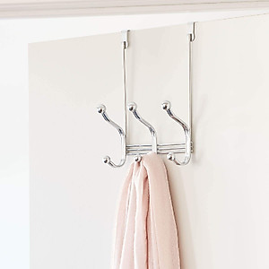iDesign York Lyra Steel Over-The-Door 6-Hook Storage Rack - 8.38" x 5.25" x 11", Chrome