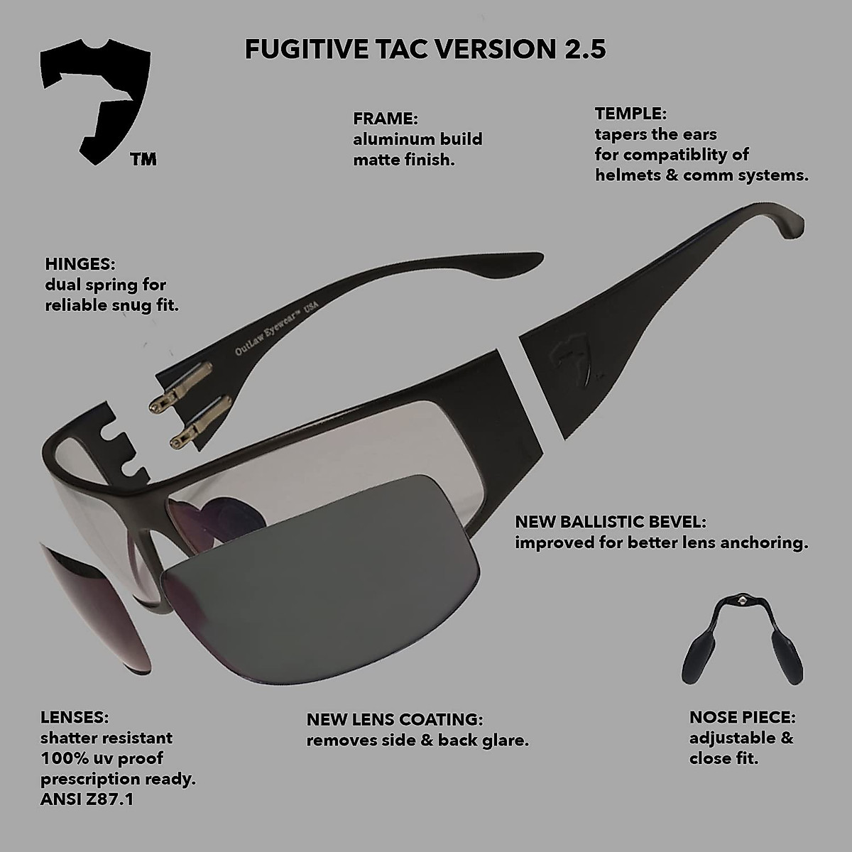 OutLaw Eyewear Polarized Tactical Sunglasses - Fugitive TAC Men Sunglasses