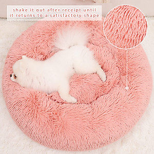 WAYIMPRESS Calming Dog Bed for Small Dog&Cat,Comfy Self Warming Round Dog Bed with Fluffy Faux Fur for Anti Anxiety and Cozy (20 x 20 Inch, Pink)