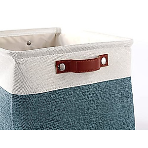 Storage Baskets for Shelves, Closet Storage Bins for Organization, Fabric Bins Cube W/Handles for Organizing Shelf Nursery Home Closet, Large - 3 Pack,Green/White
