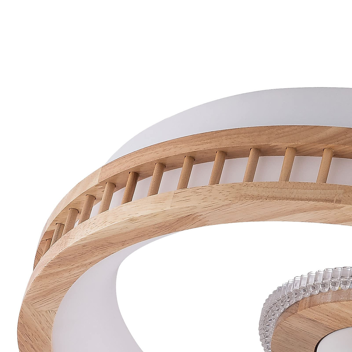 ONEPOINTPOINT Ceiling Fan with Lights 20 Inch Low Profile Flush Mount Round Wood Ceiling Light with Fan 3 Invisible Blades Remote 3 Color Dimming 6 Wind speeds for Bedroom Living Room Log Color