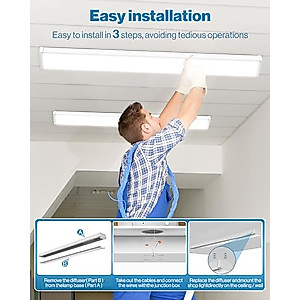 Sunco 4FT LED Shop Light Wraparound Light Fixture, Garage Ceiling Lights, Linkable, 3500 LM, 40W=300W, 5000K Daylight, Hardwired, Surface Mount, Workshop Utility Light ETL 3 Pack