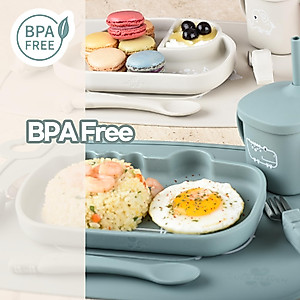 LUCK HEAVEN - Silicone Baby Feeding Set(Rabbit), Baby Led Weaning Supplies with Suction Bowl, Toddler Self Feeding Dish Set with Spoons Forks Sippy Cup Adjustable Bib