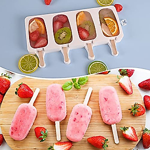 WMKGG Popsicle Silicone Molds Set, 2 PCS Ice Cream Molds with 50 Wooden Sticks for Cake Pop, Ice Pop, Cakesicles, (Standard Size/White)