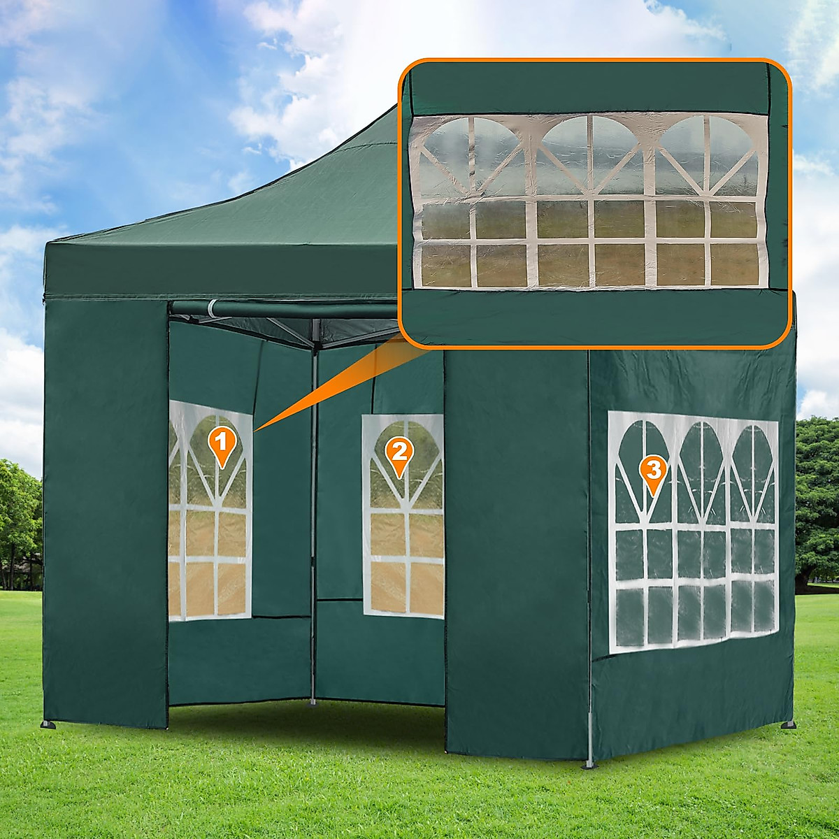 TUKAILAI 10x10ft Pop Up Gazebo, Water-Resistant UV Block Sun Shade Shelter with 4 Sidewalls 1 Door & 9 Windows, Outdoor Instant Canopy Tent for Garden Patio Camping Party Event (Dark Green)