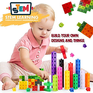 Math Number Blocks STEM Cubes Manipulatives Cubes - 100Pcs+ Math Games for Kids 6-8 Toys Number Blocks STEM Toy Supplies Construction Toy Gift for Preschool Kindergarten Learning Abacus Building