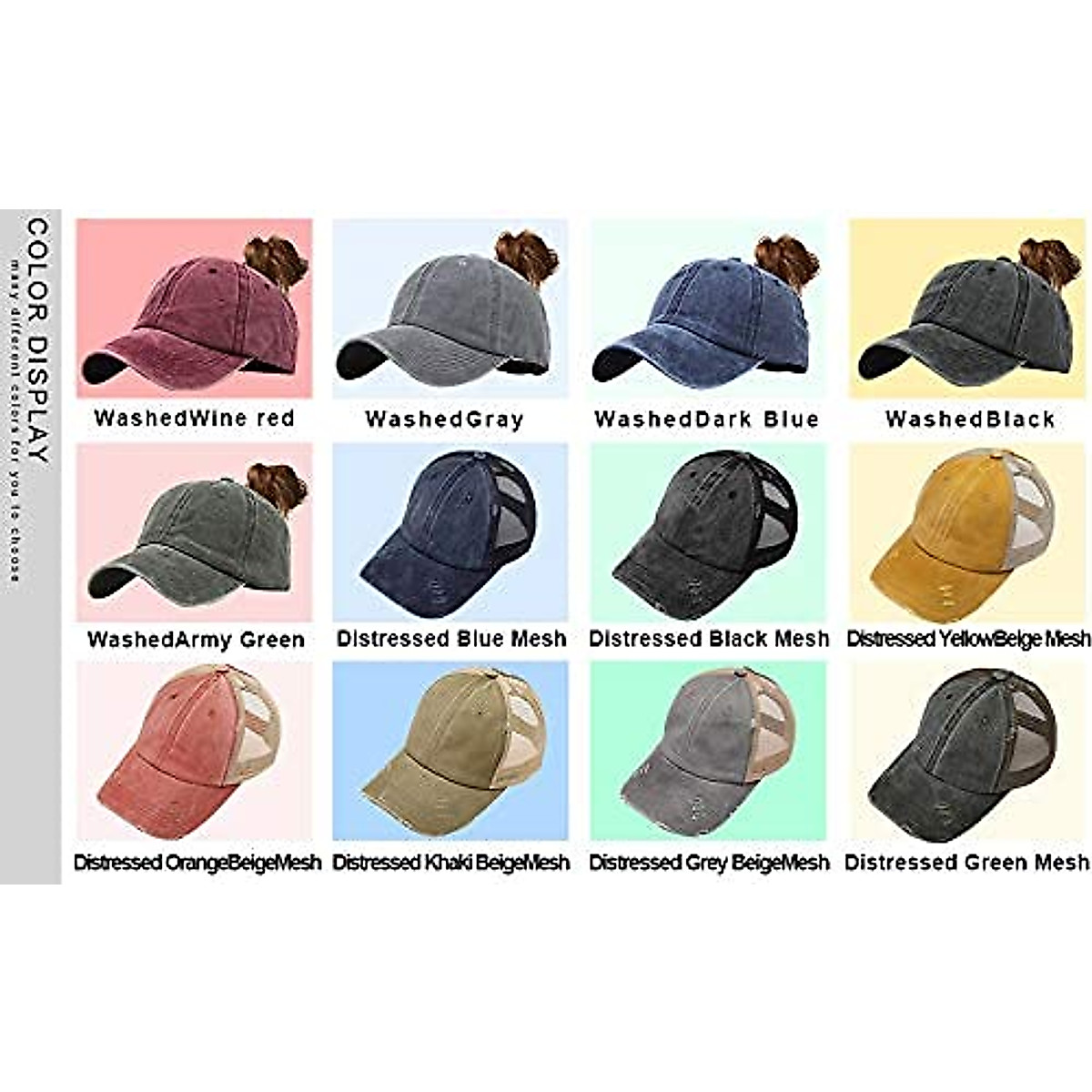 Criss Cross Hat Washed Distressed Baseball Cap Ponytail Hat High Messy Bun Ponycap for Women