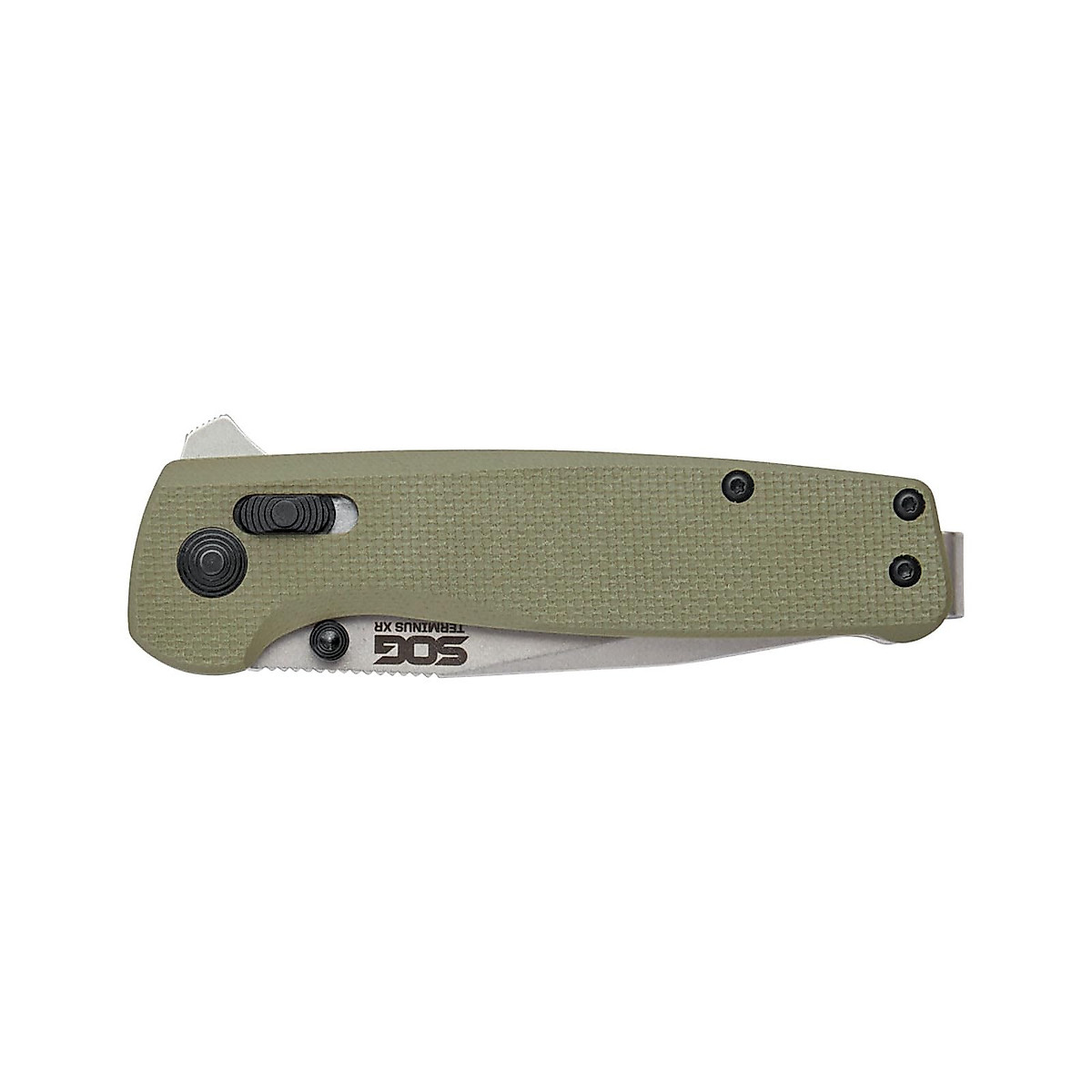 SOG Terminus XR G10 Daily Carry Rugged EDC Ambidextrous Pocket Folding Knife | G10 Handle | Wear-Resistant D2 Steel Blade, Olive Drab, Clam Pack