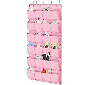 Pink Shoe Organizer Over the Door for Girls Women Kids Room,Hanging Shoe Rack Organizer for Closet Door,Zapateras Storage Holder with 24 Large Pockets & 4 Sturdy Hooks for Shoes,Slippers