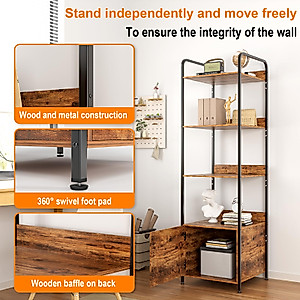 Homnso Book Shelf,5 Tier Bookcase with Storage,Freestanding Wood and Metal Open Bookshelf,Utility Book Organizer Shelves for Bedroom, Living Room, Home Office (Retro Color 5-Tier Bookcase)