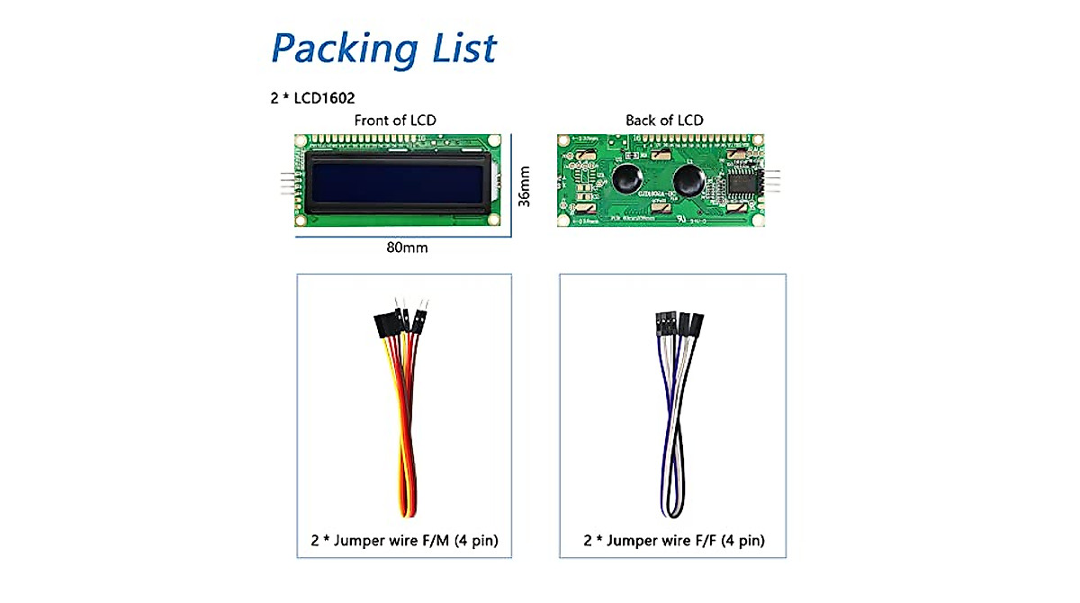 FREENOVE I2C LCD 1602 Module - 2 Pack for Arduino & Raspberry Pi