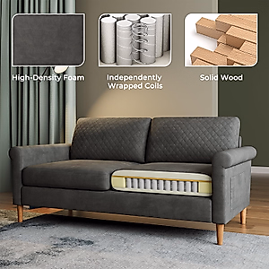 Vesgantti 65'' Sofa +31.5"Accent Chair,2-Seater Sofa Couch+Armchair,Foam Pocket Spring Hybrid Modern Loveseat Sofa+Chairs,Upholstered LoveSeat Couch chair for Livingroom,Bedroom,Small Space etc, Grey