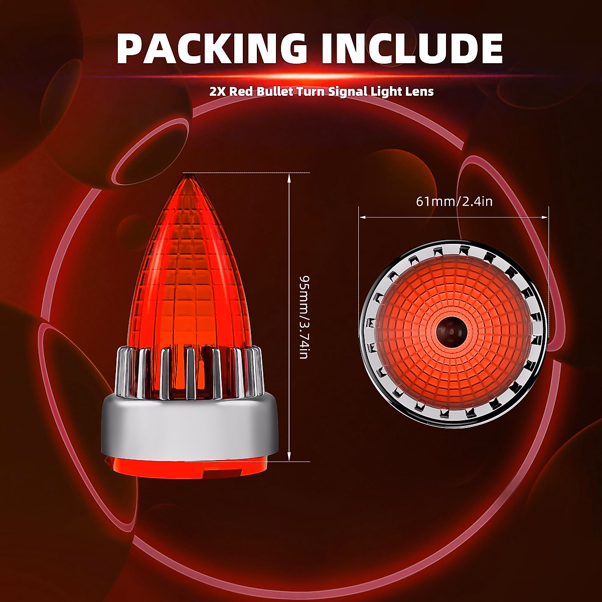 FATECIM 2" Turn Signal Light Covers Supersonic Replacement Red Lenses Clip On for Softail Street Road Glide Fat Boy Sportster Dyna Deluxe Chrome Bezel