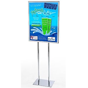 Free-Standing Metal Poster Frame for 22 x 28 Posters, Chrome Finish, Top Loading Sign Stand with Two-Legged Post