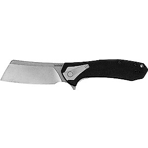 Kershaw Bracket Pocketknife, 3.4" 8Cr13MoV Stainless Steel Cleaver Blade, Assisted One-Handed Flipper Opening, Folding EDC, Frame Lock,Black