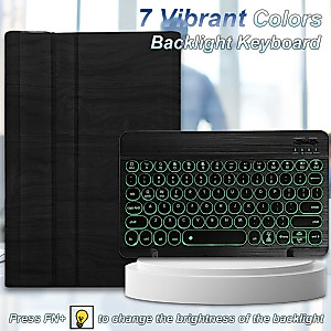 REAL-EAGLE Galaxy Tab S5e 2019 Backlit Keyboard Case SM-T720 SM-T725 SM-T727, 7 Color Backlights Detachable Wireless Keyboard Protective Case Cover for Samsung Galaxy Tab S5e 10.5 Inch 2019, Black